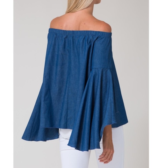 Tops | Denim Off Shoulder Ruffle Bell Sleeve Shirt Top | Poshmark